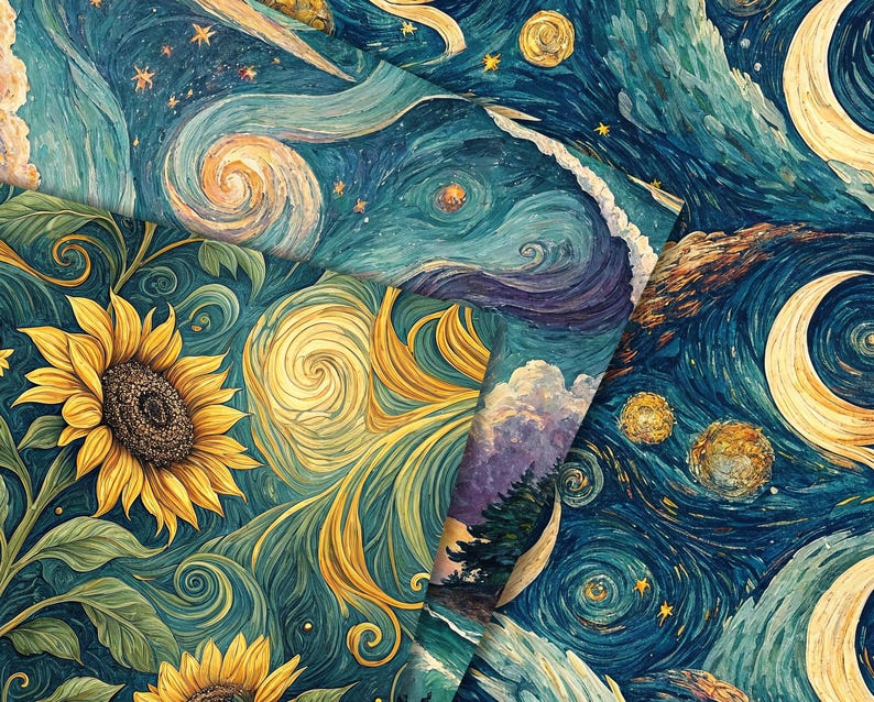 Starry Night Seamless Patterns: Van Gogh Sunflower Digital Paper (JPG ...