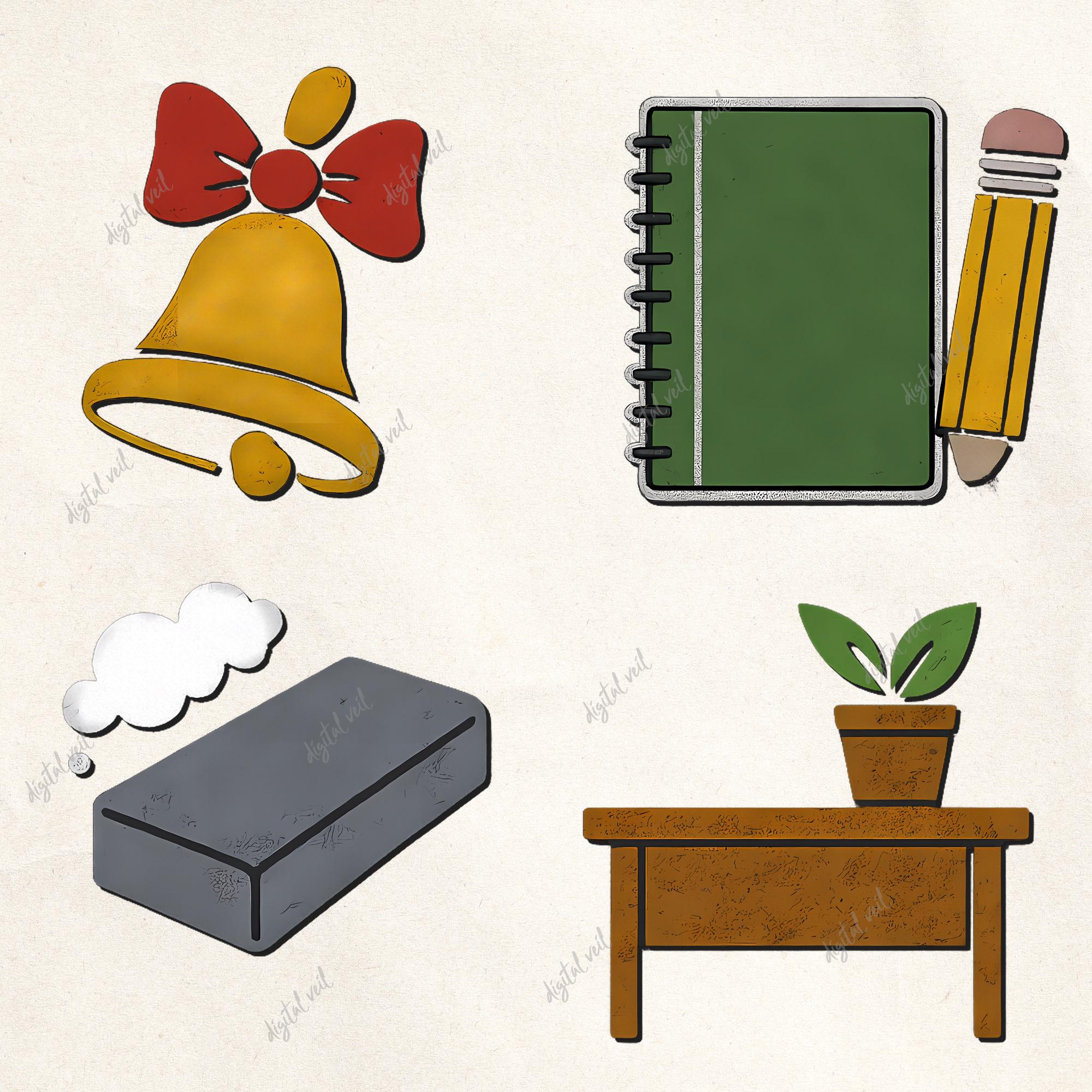 Chalk Classroom Clipart PNG Set, Textured School Supplies for Teacher ...