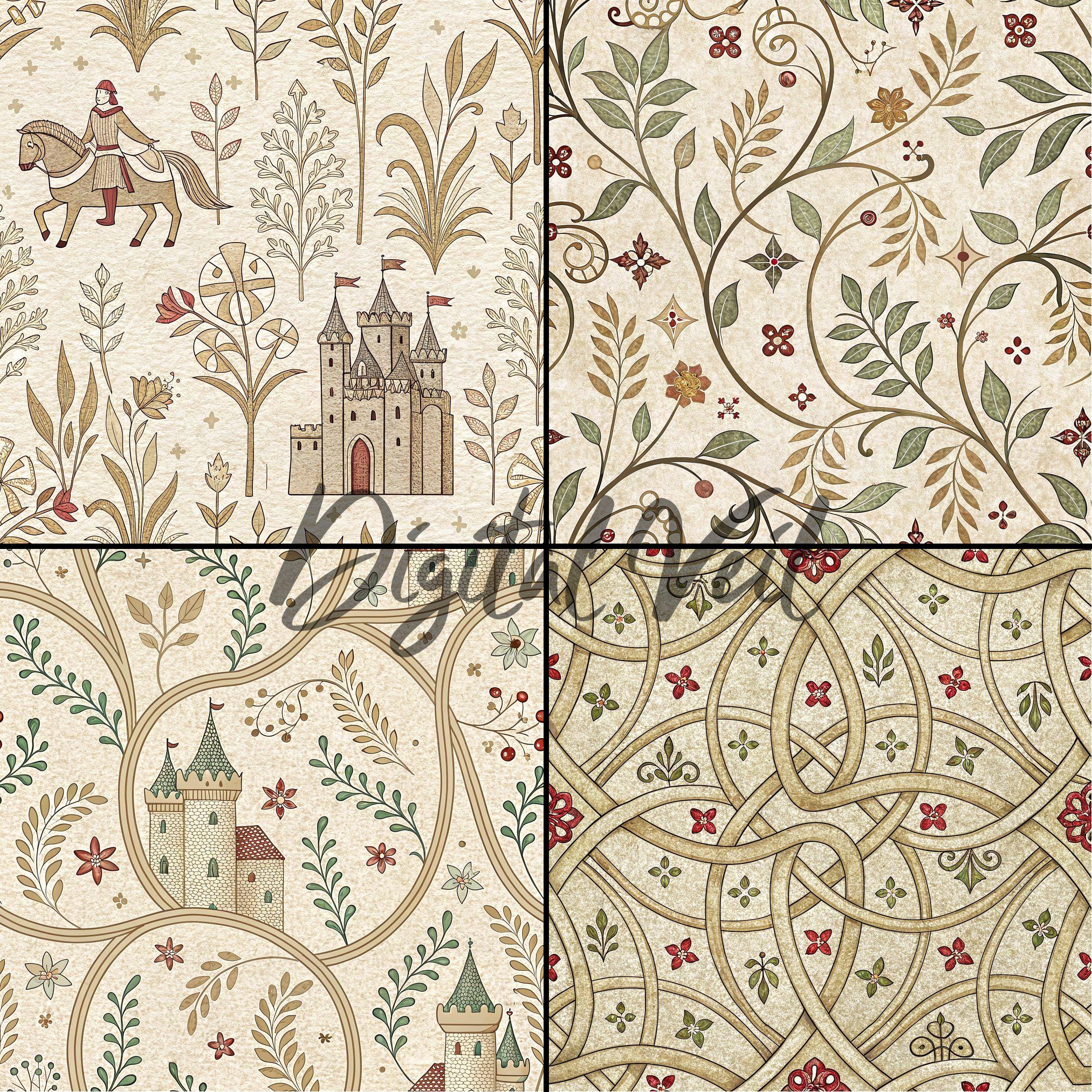 Medieval Decore Digital Paper Vintage Tapestry Pattern Background ...