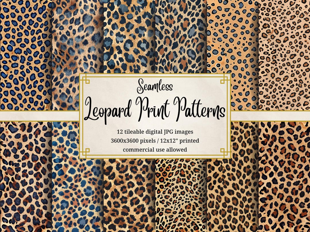 Leopard Print Pattern Bundle Digital Paper Animal Print Background Blue ...
