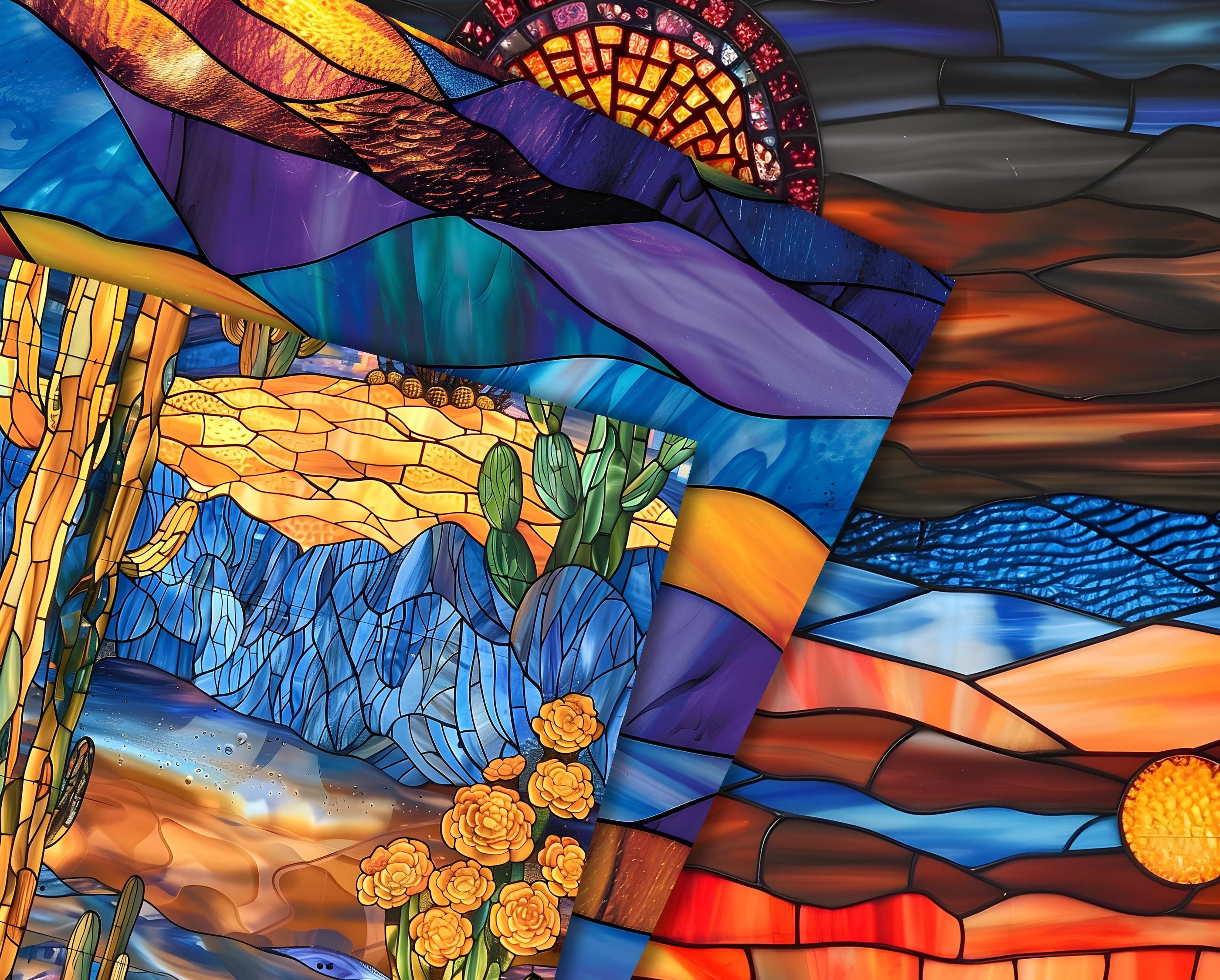Desert Stained Glass Seamless Patterns: Southwest Boho Digital Paper ...
