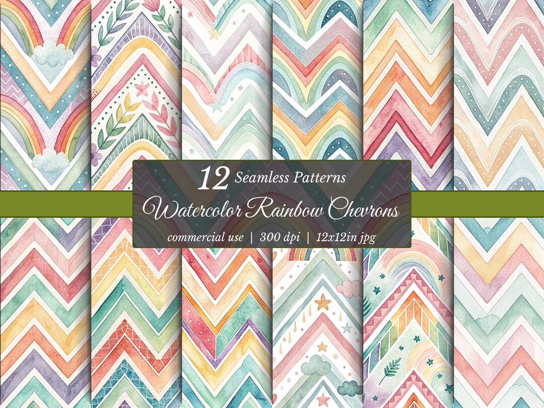 Watercolor Rainbow Chevron Patterns: Pastel Zigzag Digital Paper ...