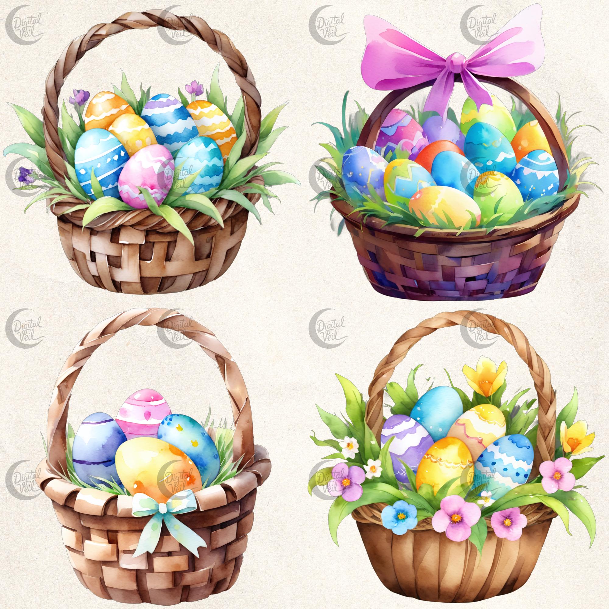 Watercolor Easter Basket Clipart: Bunny & Egg PNG (digital Download) - Etsy