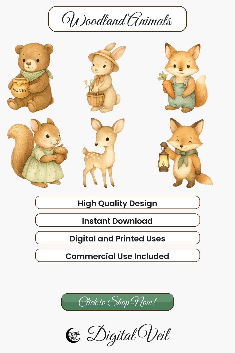 Woodland Animals Clipart: Watercolor Forest Friends PNG (digital ...