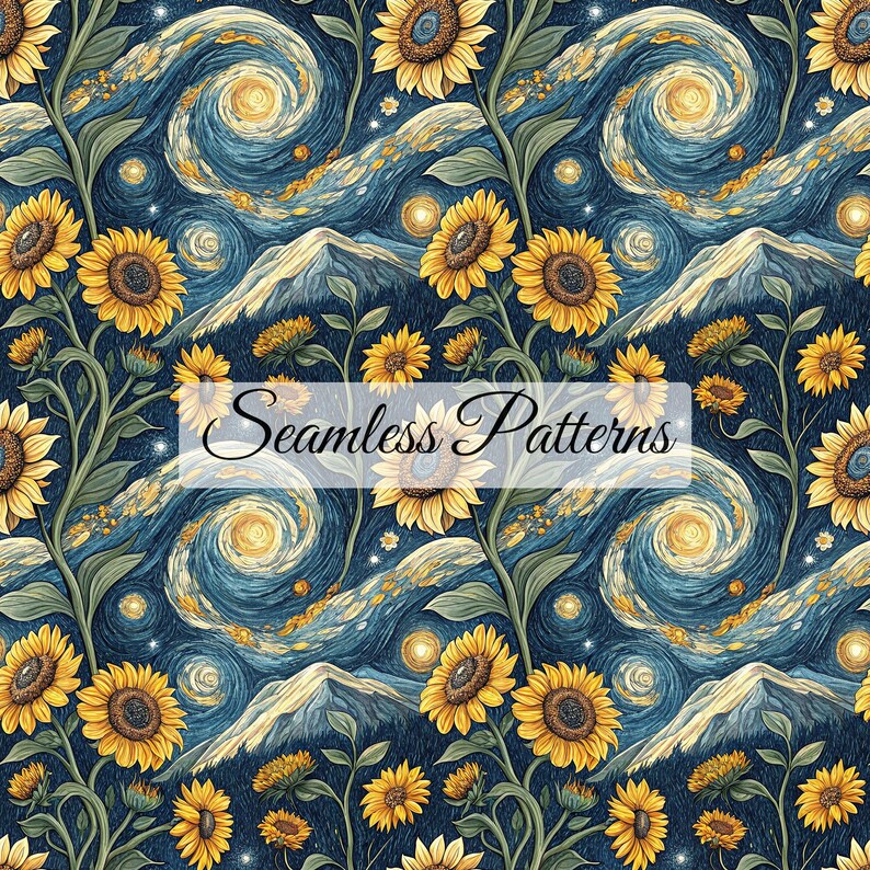 Starry Night Seamless Patterns: Van Gogh Sunflower Digital Paper (JPG ...