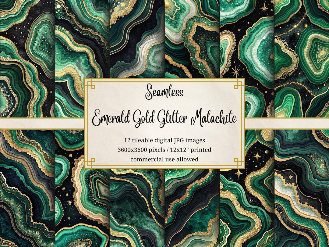 Malachite Marble Digital Paper Seamless, Green Gold Indigo Texture ...