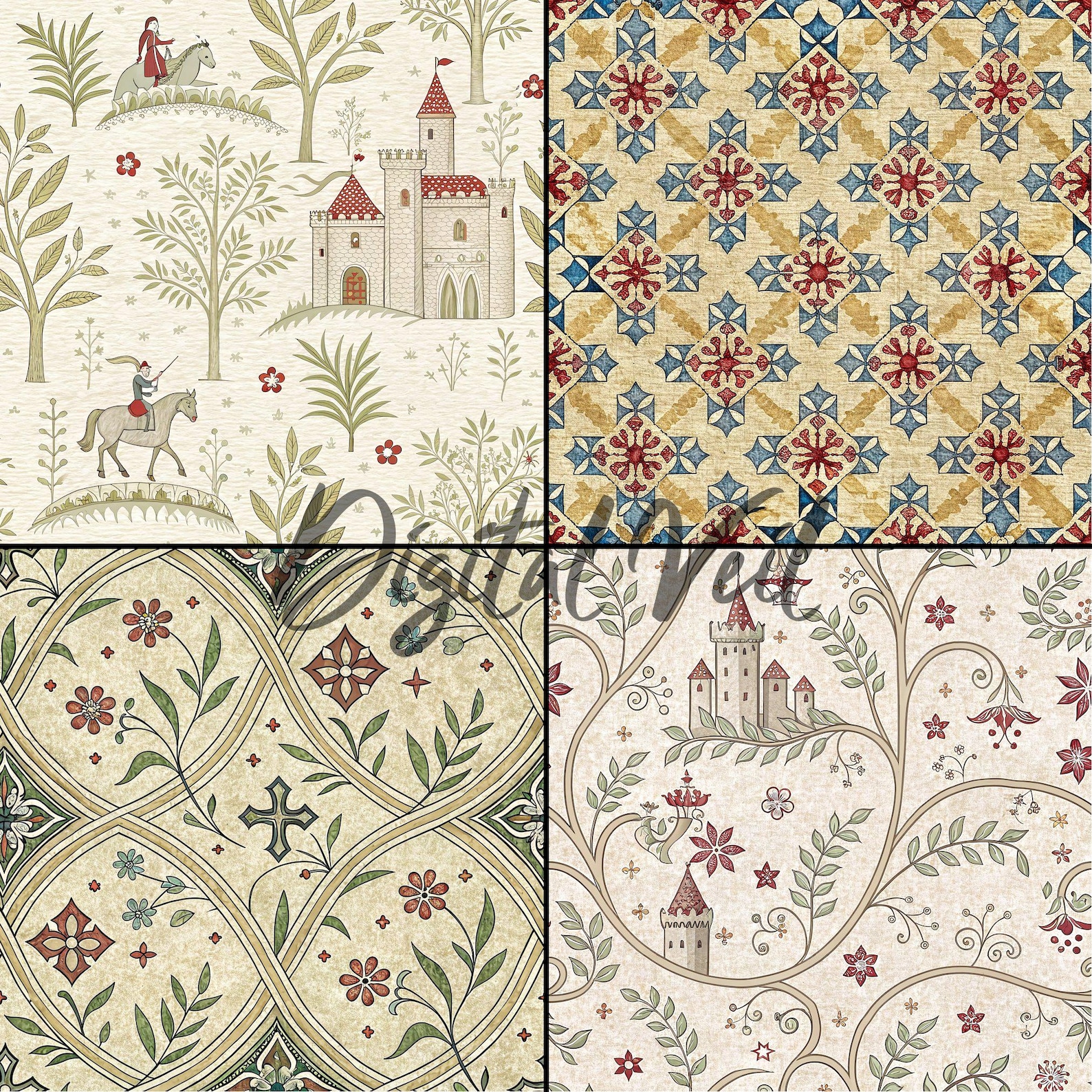 Medieval Decore Digital Paper Vintage Tapestry Pattern Background ...
