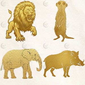 Gold Safari Animals Clipart: Metallic Wildlife PNG (digital Download ...