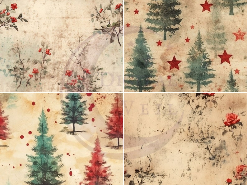 Rustic Christmas Digital Paper: Vintage Holiday Patterns (digital ...