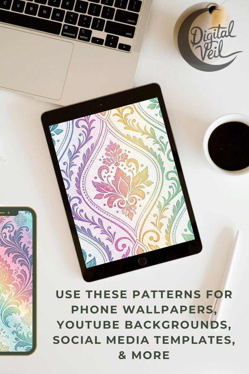 Holographic Rainbow Damask Digital Paper: Seamless Wedding Design ...