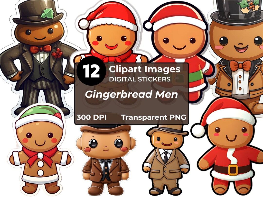 Gingerbread Men Clipart Set, 12 Festive and Whimsical Holiday Cookie ...