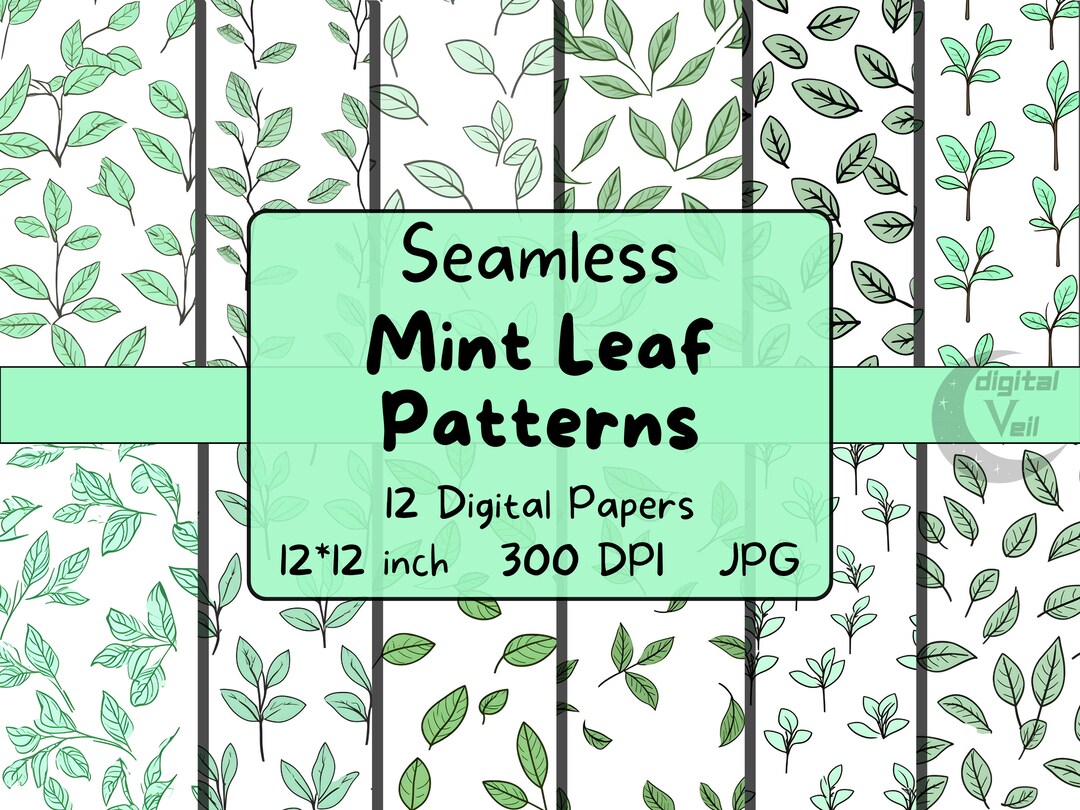 12 Seamless Mint Leaf Patterns for Creative Projects, High-resolution ...