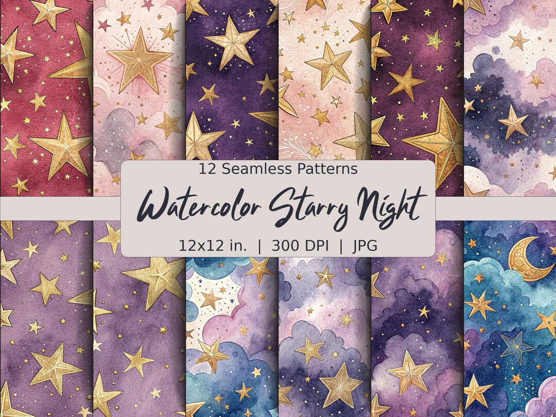 Watercolor Starry Night Digital Paper Pack – 12 Seamless Patterns With ...