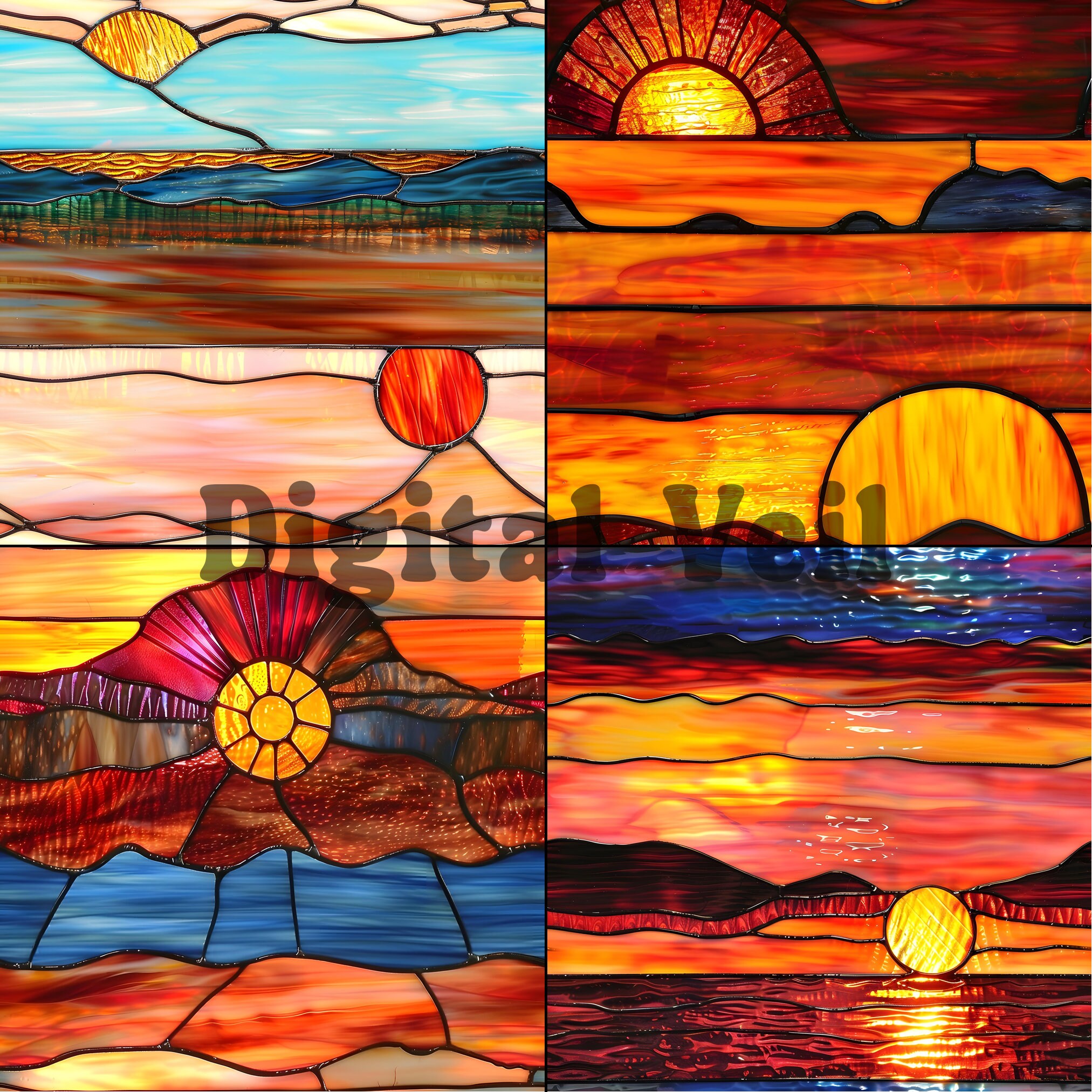12 Sunset Stained Glass Seamless Patterns – 12x12 Inch Digital Jpgs ...