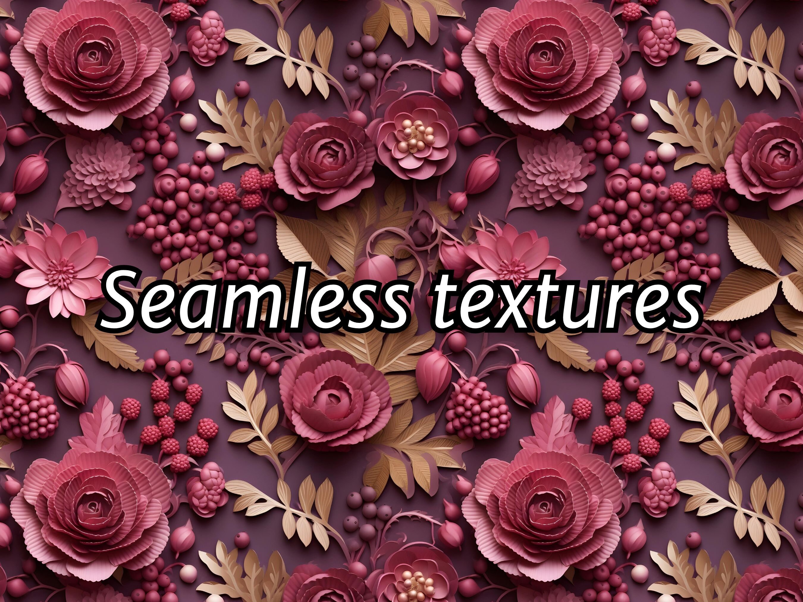 Set of 12 Rosy Berry Floral Embossed Paper Style Seamless Patterns ...