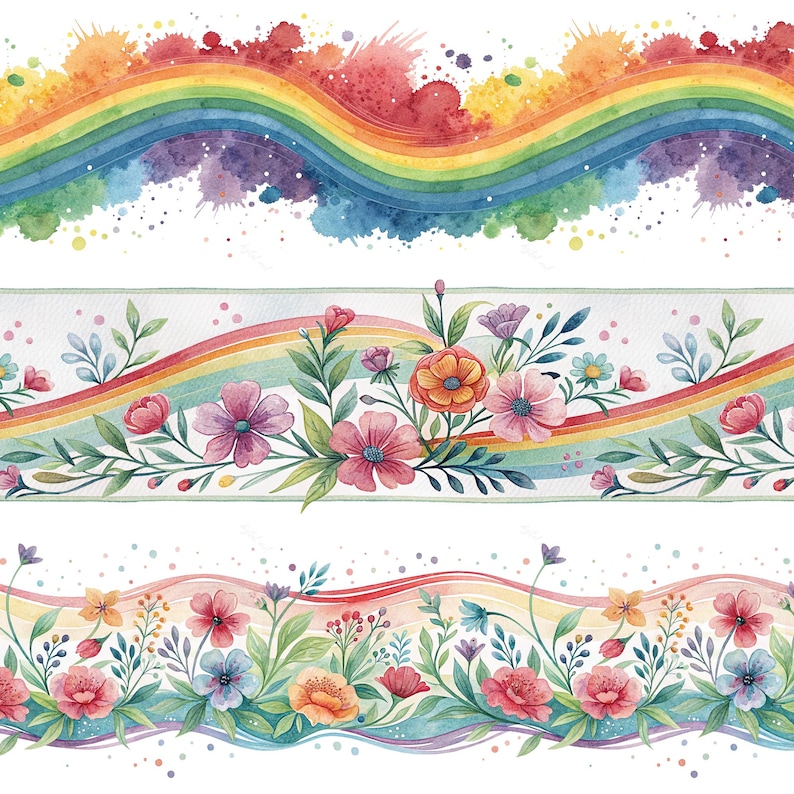 Rainbow Watercolor Borders PNG | Seamless Digital Frames | Commercial ...