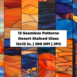 12 Stained Glass Style Desert Landscape Patterns, Seamless Digital Art ...