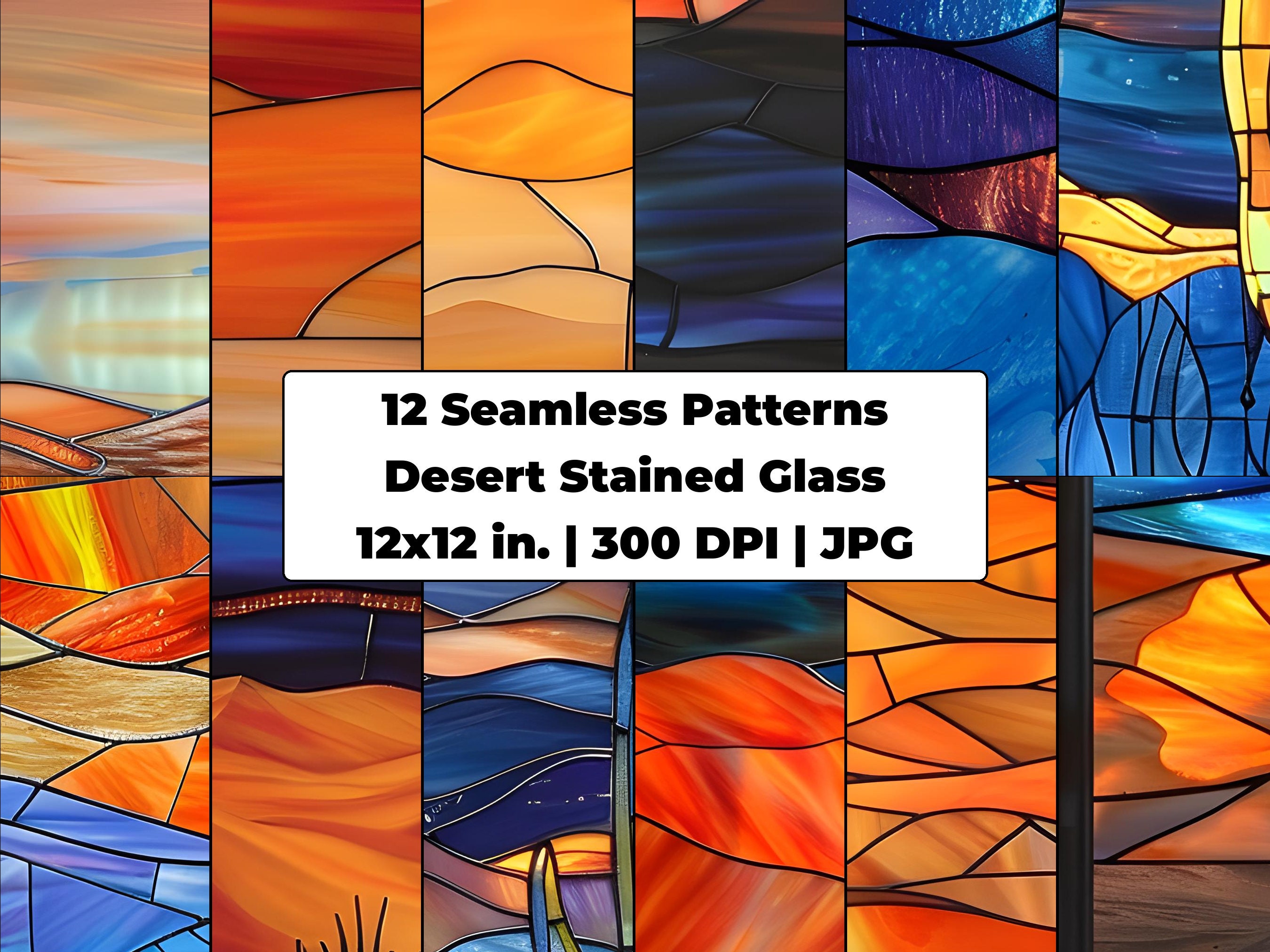 12 Stained Glass Style Desert Landscape Patterns, Seamless Digital Art ...