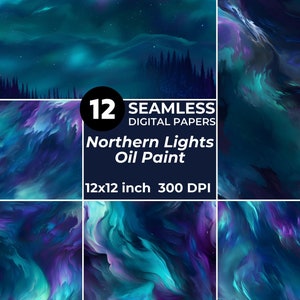 Northern Lights Oil Painting Style Seamless Patterns 12 Digital ...