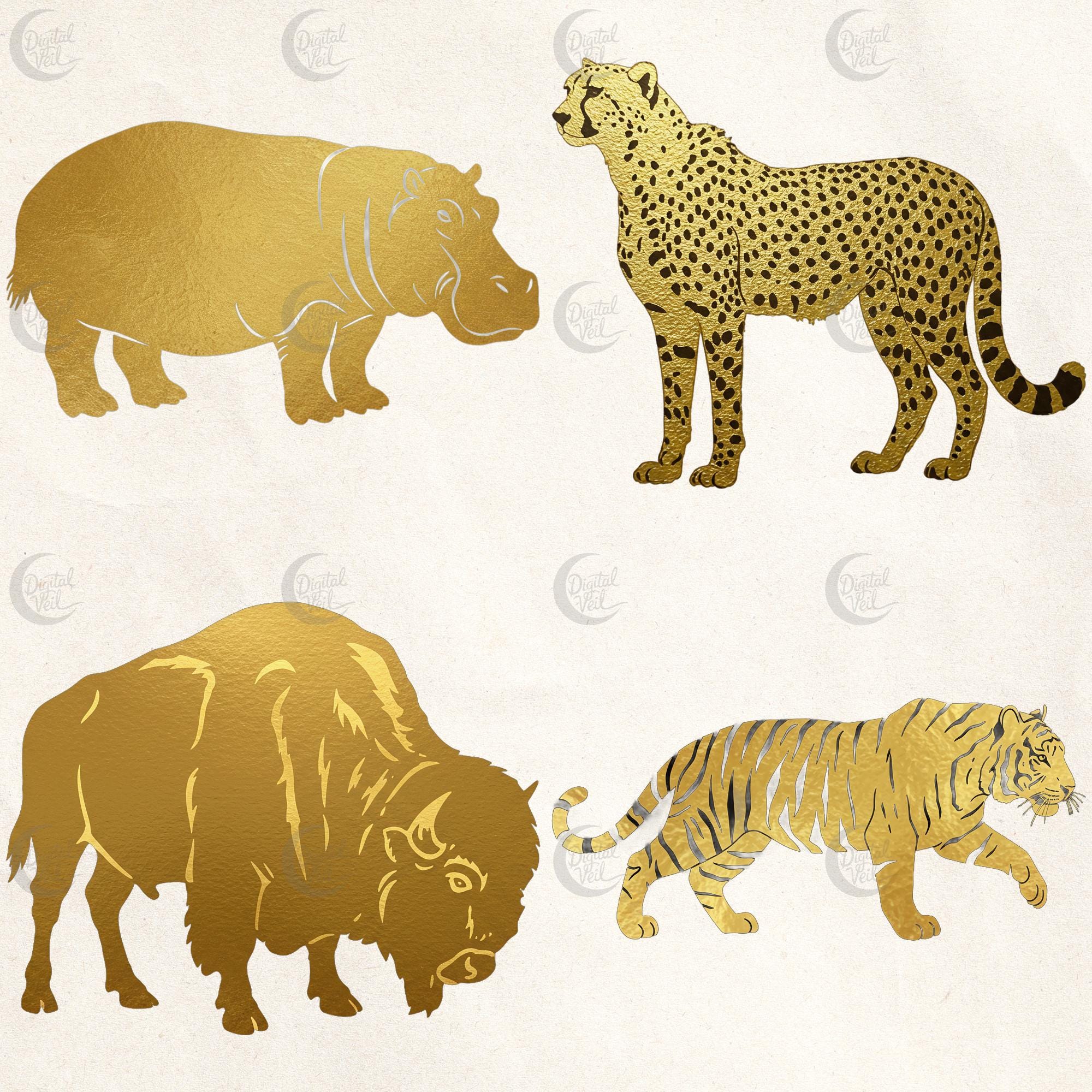 Gold Safari Animals Clipart: Metallic Wildlife PNG (digital Download ...