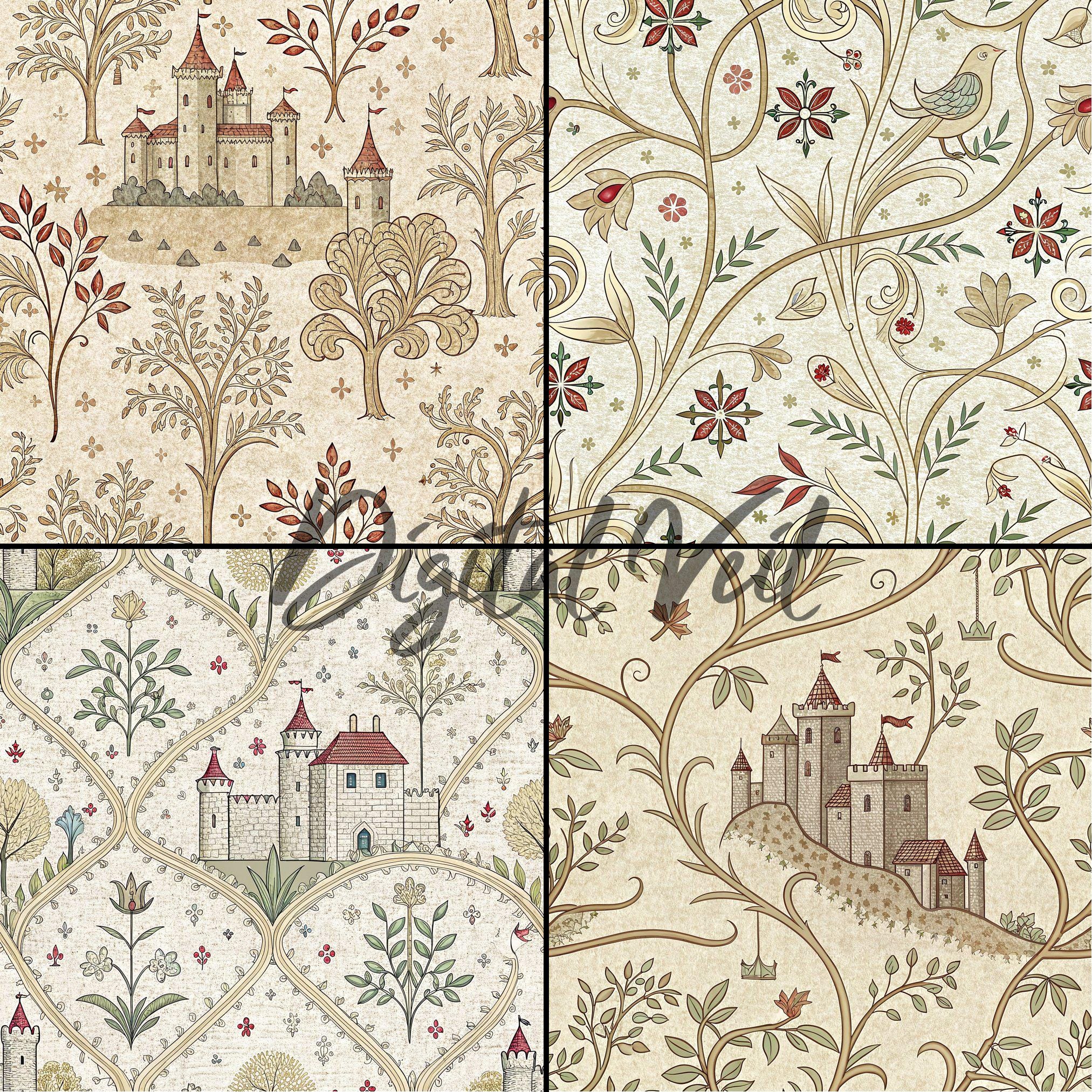 Medieval Decore Digital Paper Vintage Tapestry Pattern Background ...