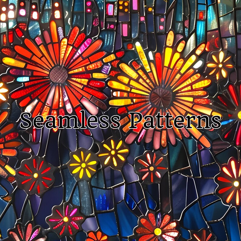 12 Fireworks Inspired Stained Glass Patterns, Vibrant Seamless Designs ...