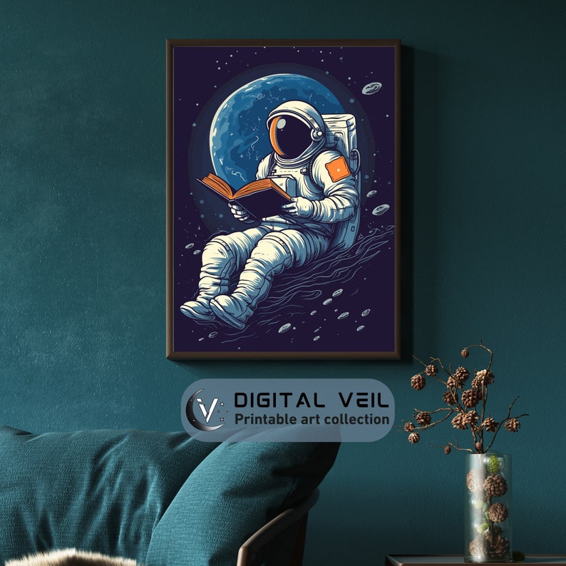 Astronaut Reading in Space Portrait Art Print (digital Download) - Etsy