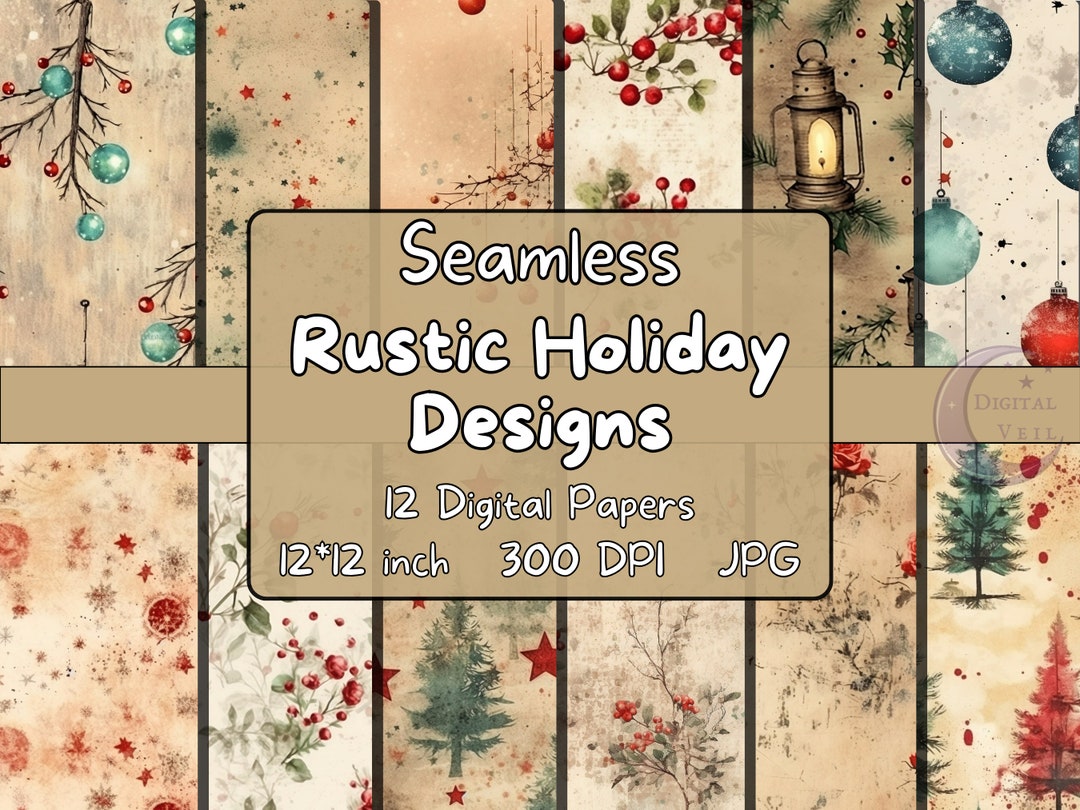 Rustic Christmas Digital Paper: Vintage Holiday Patterns (digital ...