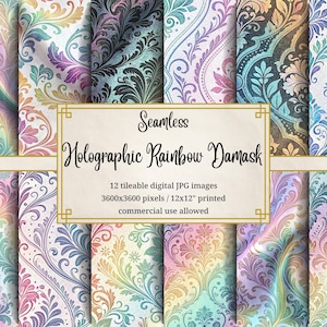 Holographic Rainbow Damask Digital Paper: Seamless Wedding Design ...