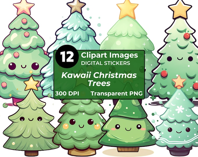 Kawaii Christmas Clipart Bundle | Watercolor PNG (digital Download ...