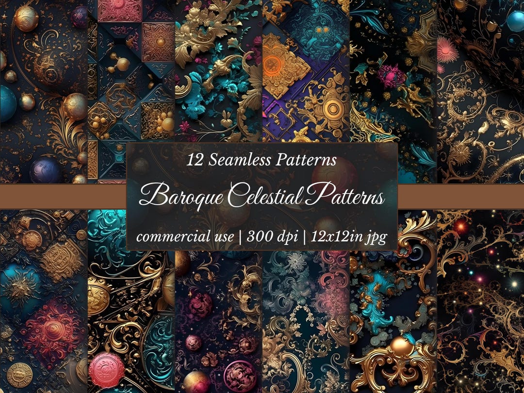 Baroque Celestial Patterns: Gothic Floral Digital Paper (300 DPI Jpgs ...