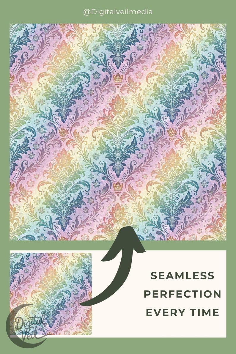 Holographic Rainbow Damask Digital Paper: Seamless Wedding Design ...