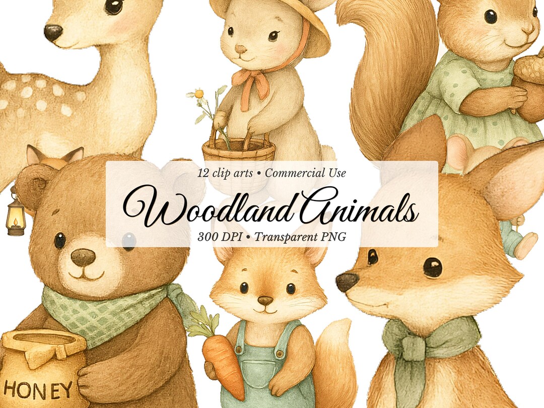 Woodland Animals Clipart: Watercolor Forest Friends PNG (digital ...