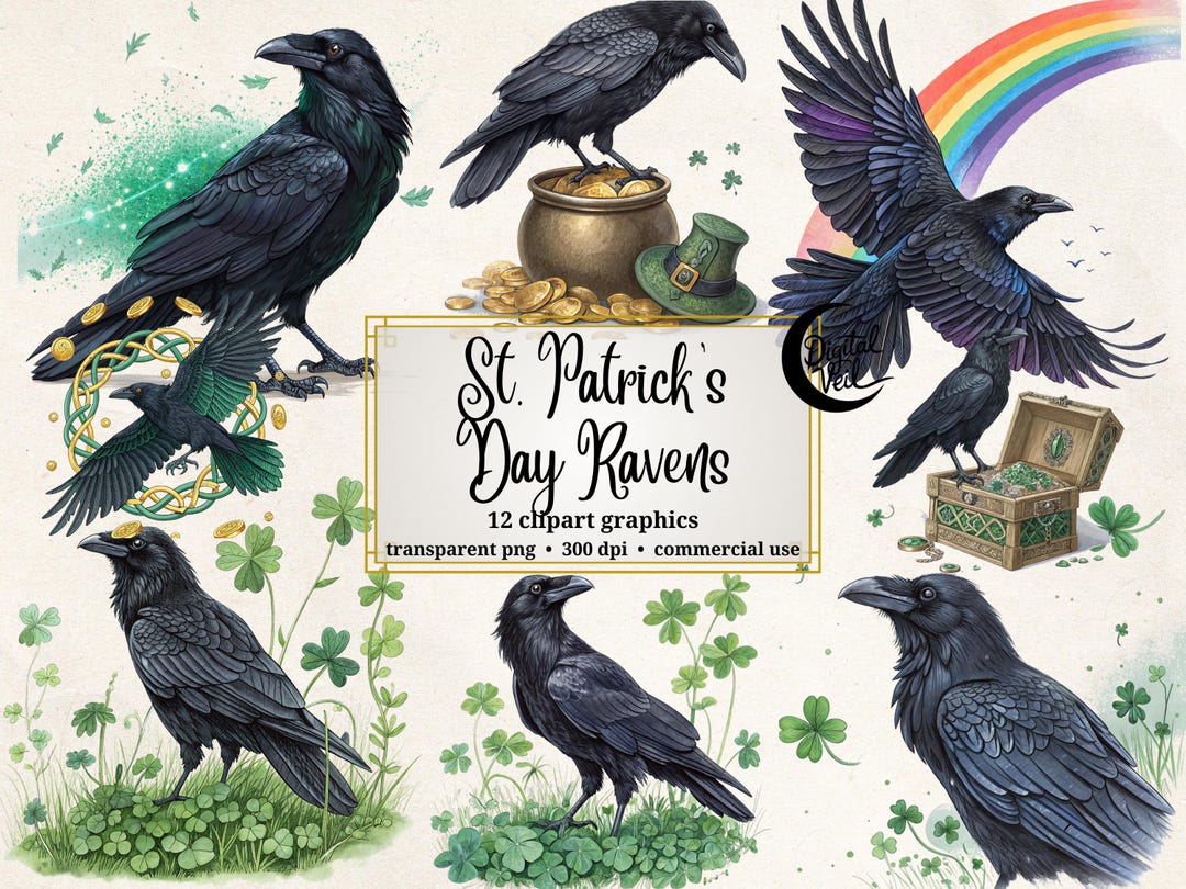 St Patricks Day Raven Clipart: Celtic Crow PNG (digital Download) - Etsy