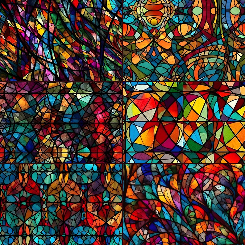 Beautiful Stained Glass Seamless Patterns Digital Paper - Etsy