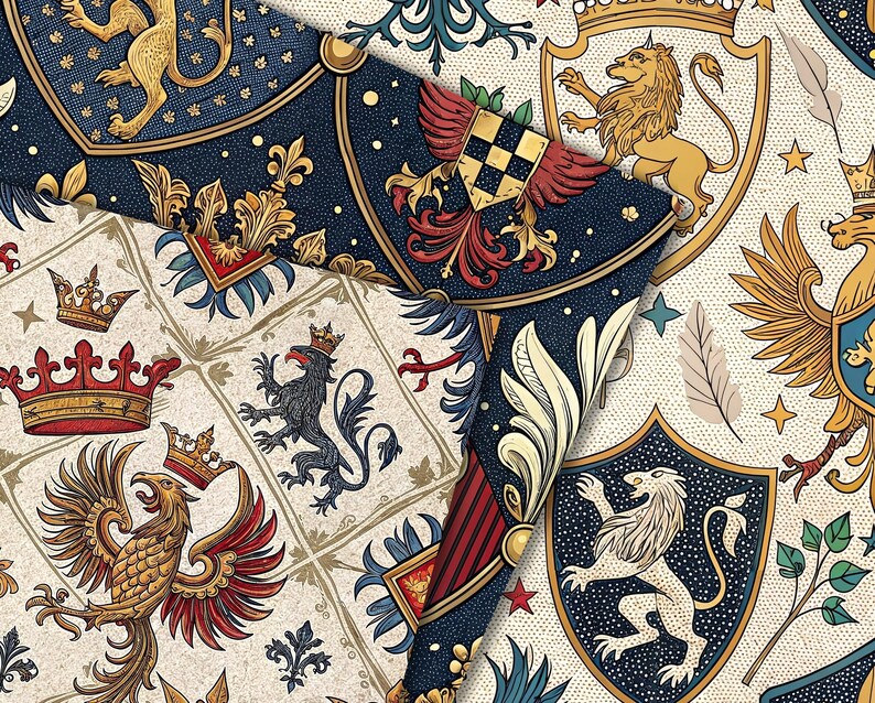 Medieval Heraldry Digital Paper: Seamless Vintage Patterns (commercial ...