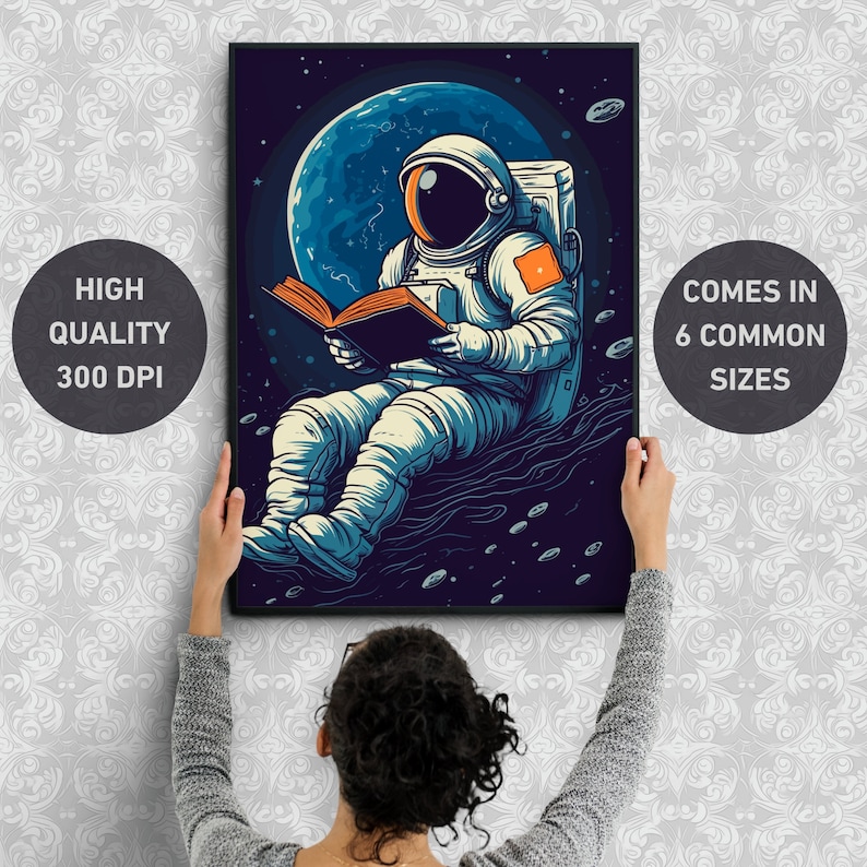 Astronaut Reading in Space Portrait Art Print (digital Download) - Etsy
