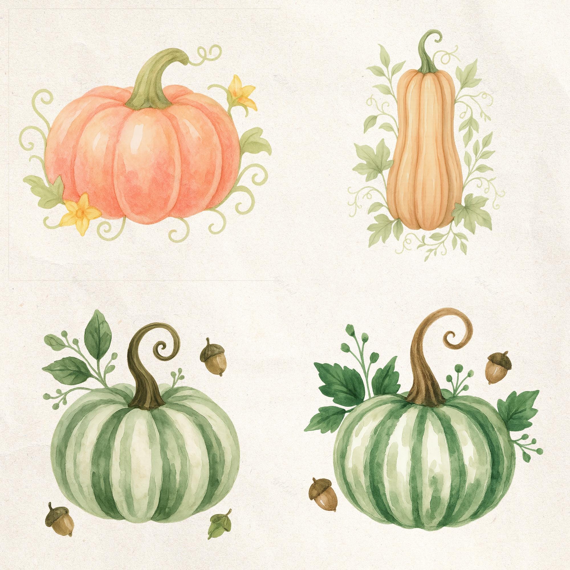 Watercolor Pumpkin Clipart Bundle: Fall Harvest Pngs (commercial Use ...