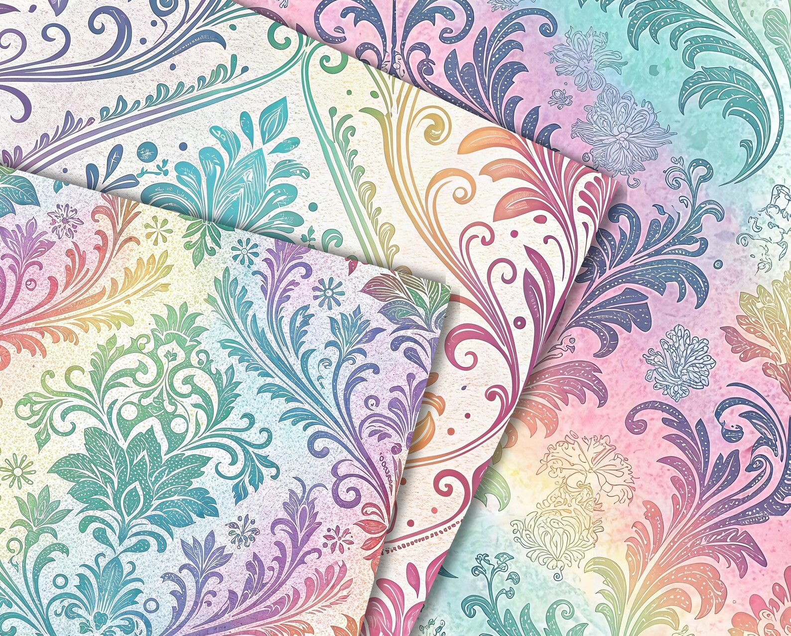 Holographic Rainbow Damask Digital Paper: Seamless Wedding Design ...