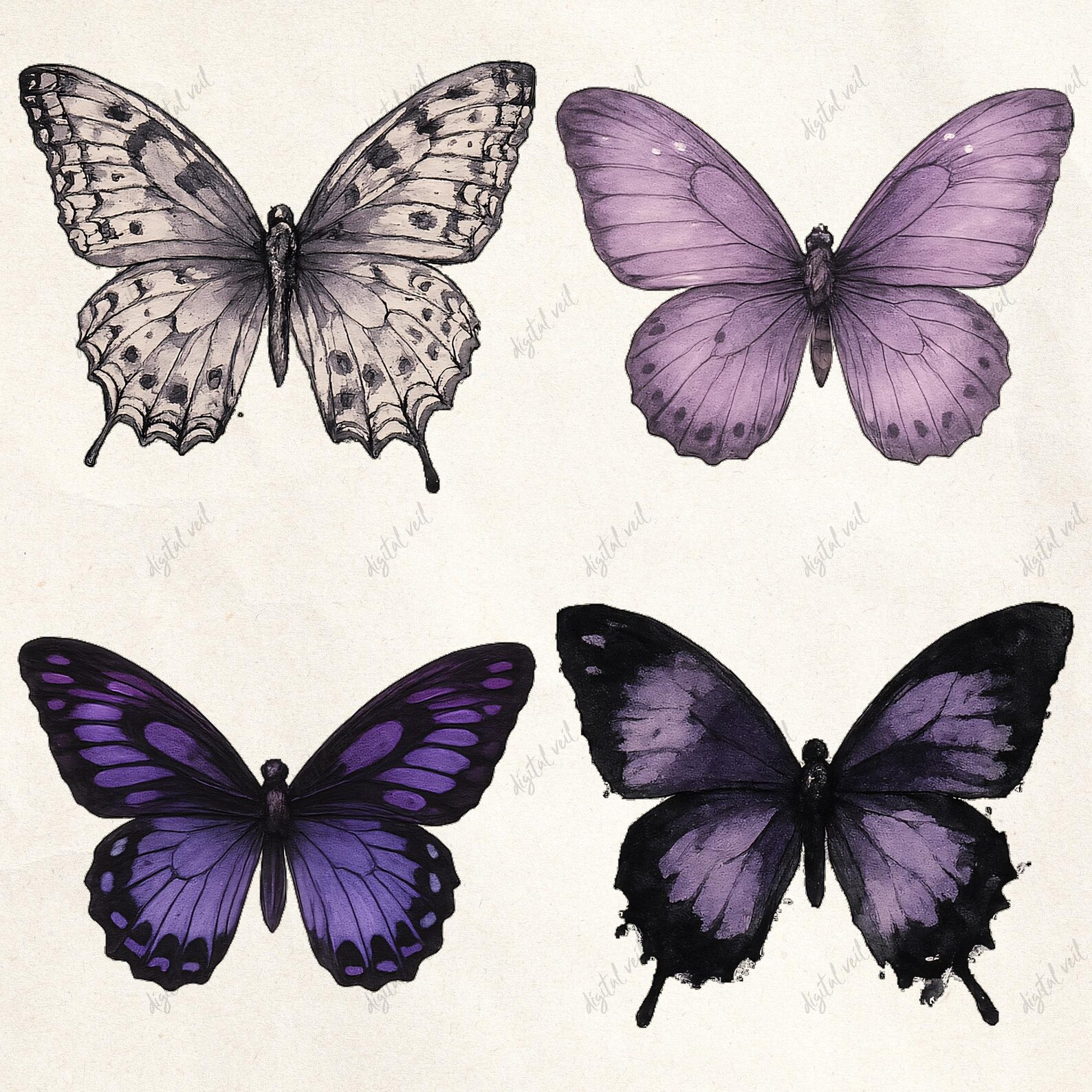 Lavender Butterfly Clipart Wedding Invitation Design Digital Download ...