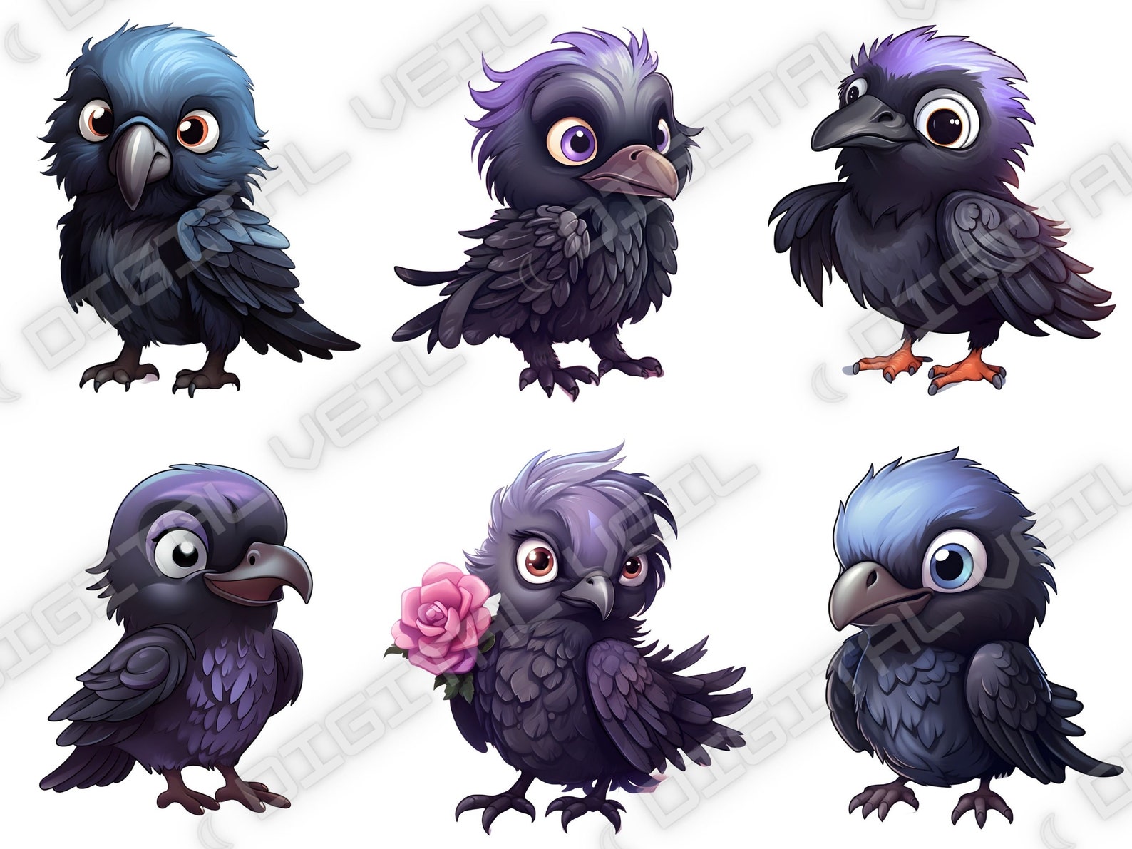 Cute Ravens Clipart, High-quality Digital & Print 12 Cliparts at 300 ...