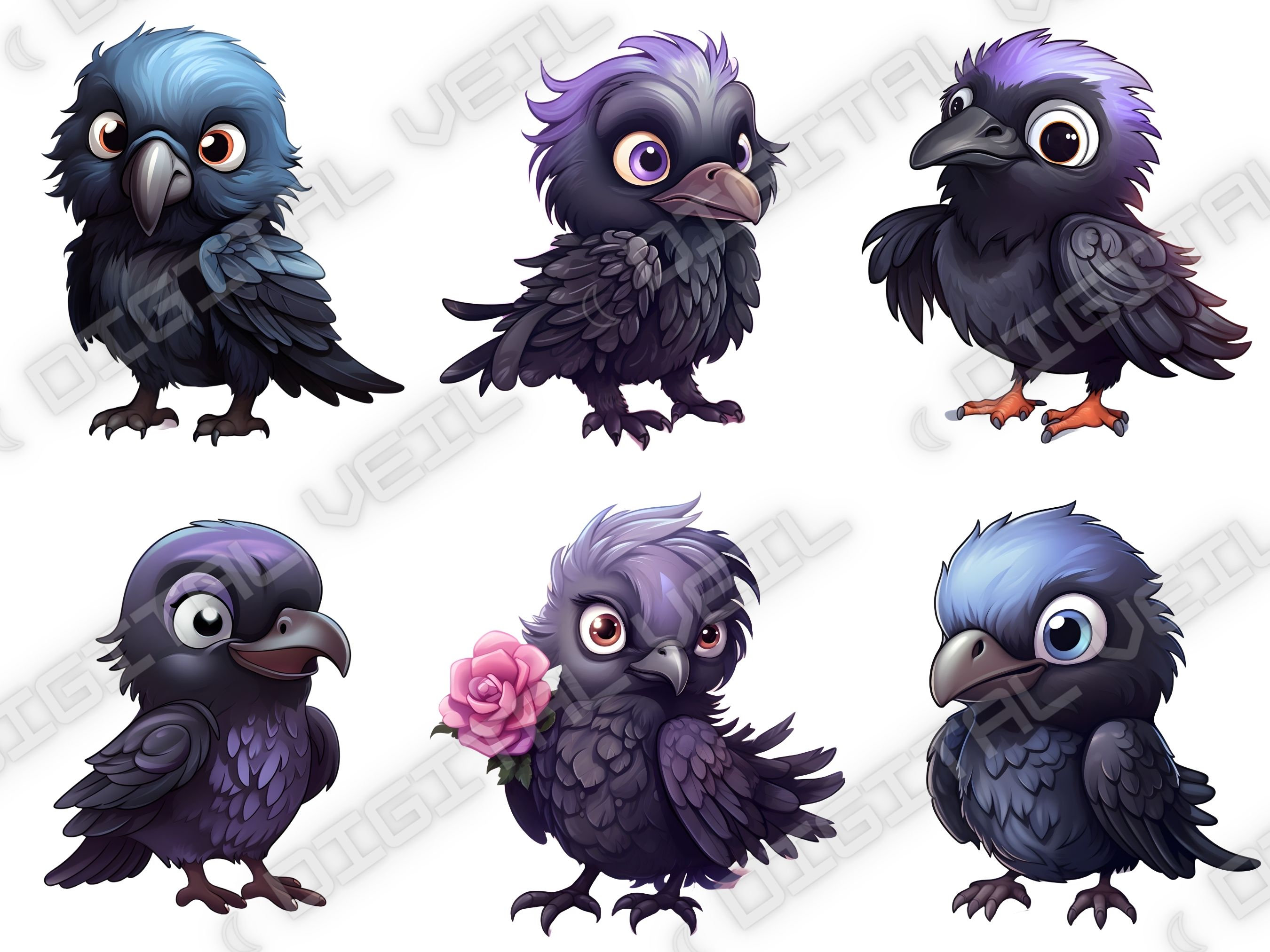 Cute Ravens Clipart, High-quality Digital & Print 12 Cliparts at 300 ...