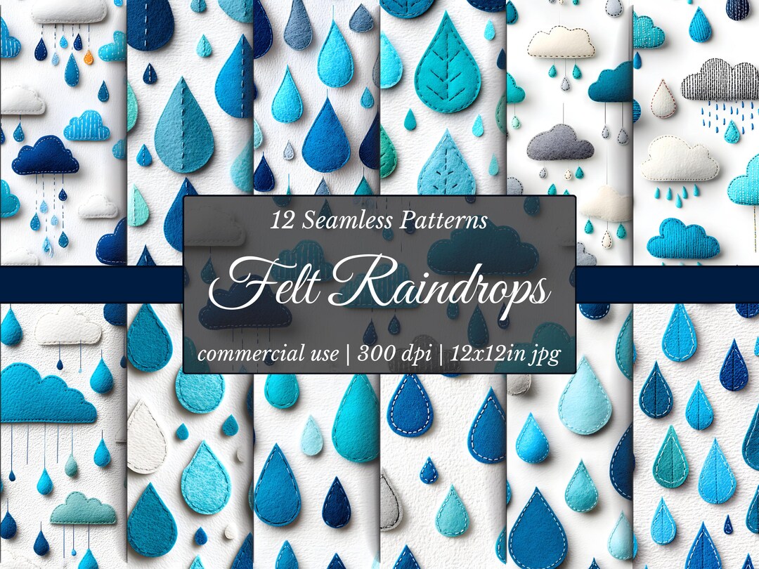 Felt Raindrop Digital Paper: Whimsical Cloud Backgrounds (12x12in JPG ...