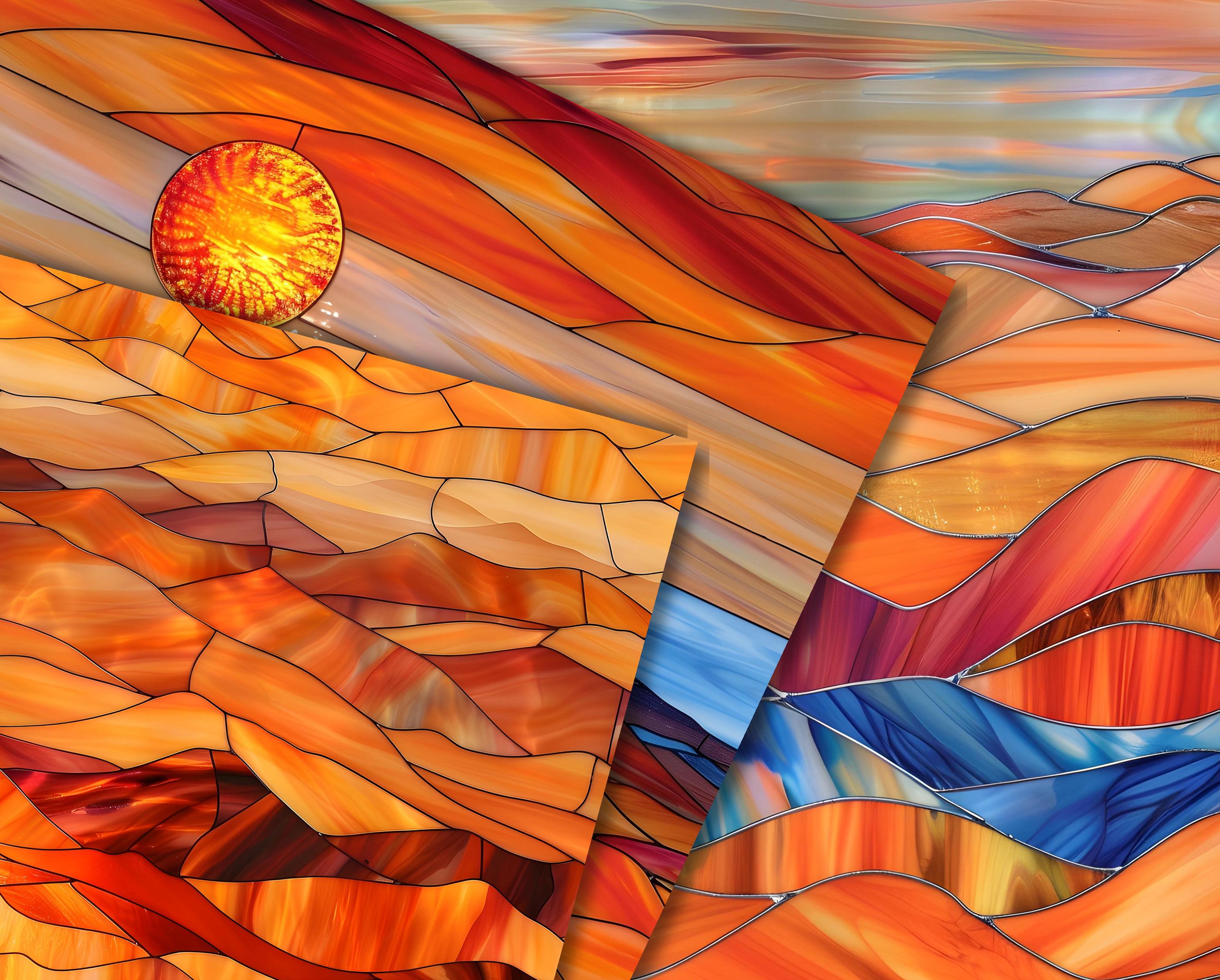 Desert Stained Glass Seamless Patterns: Southwest Boho Digital Paper ...