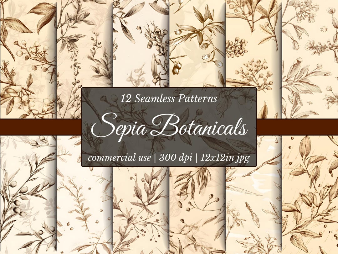 Sepia Botanical Digital Paper: Vintage Foliage Patterns (12x12 Jpgs) - Etsy
