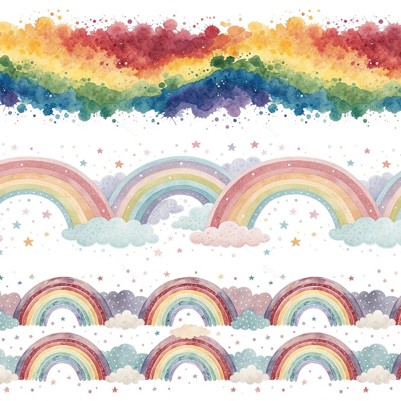 Rainbow Watercolor Borders PNG | Seamless Digital Frames | Commercial ...