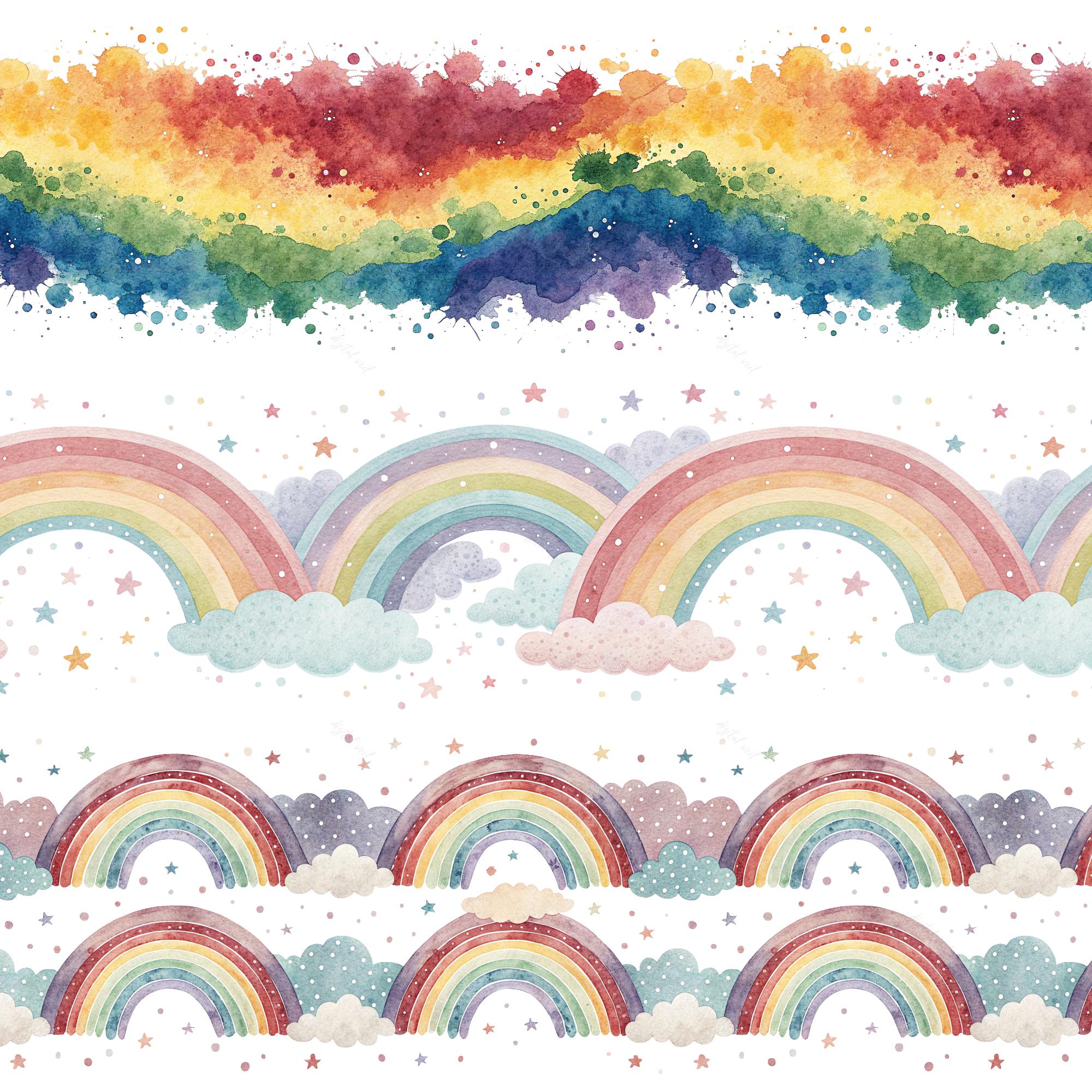Rainbow Watercolor Borders PNG | Seamless Digital Frames | Commercial ...