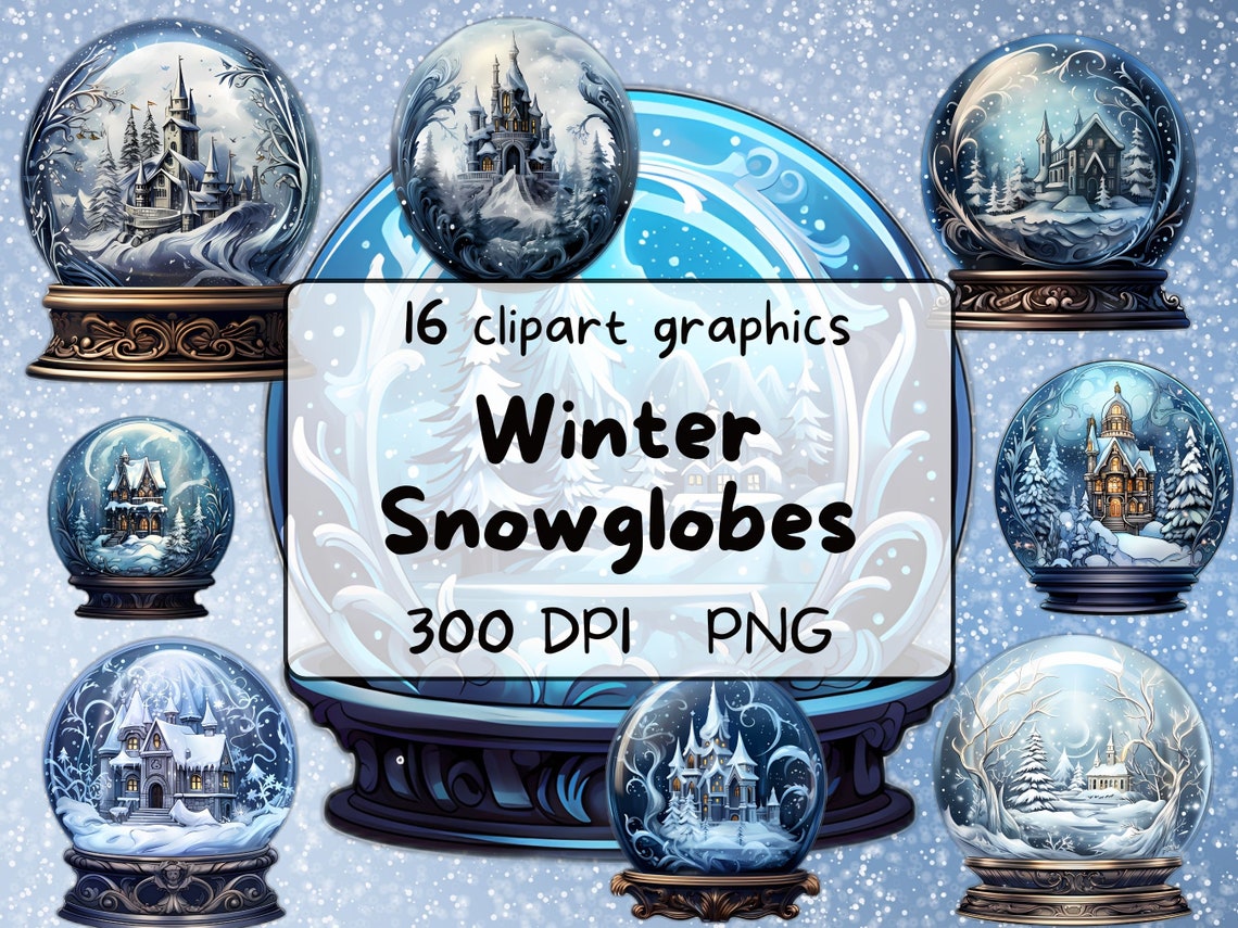 Winter Snow Globe Clipart Bundle Holiday Christmas PNG Set of 12 Snow ...