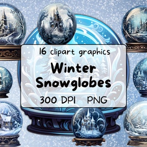 Winter Snow Globe Clipart Bundle Holiday Christmas PNG Set of 12 Snow ...