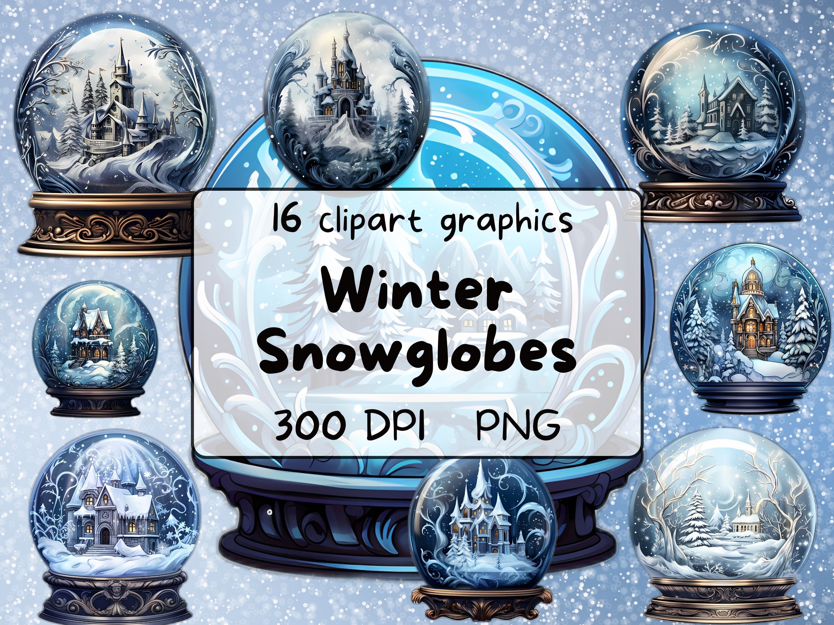 Winter Snow Globe Clipart Bundle Holiday Christmas PNG Set of 12 Snow ...